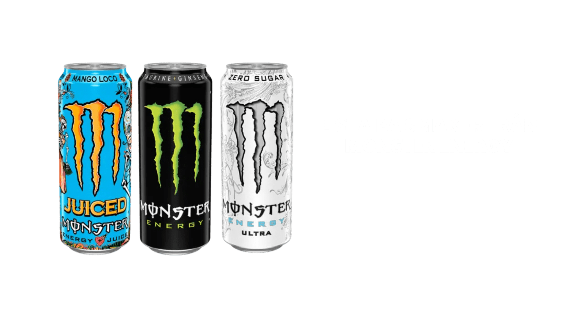 Lista på alla smaker från Monster Energy - Whey2Protein